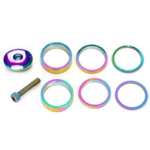 MEISCHE 1 1/8 Inch Headset Spacer with Stem Top Cap Bolt Kit Rainbow 28.6mm Fork Tube Washer Cover