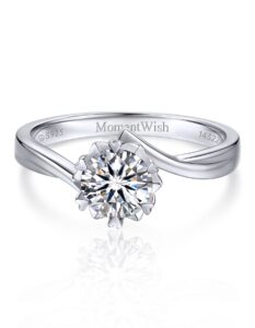 momentwish engagement rings, 1carat moissanite rings for women, simulated diamond 925 sterling silver solitaire rings anniversary wdding gift for her-size7