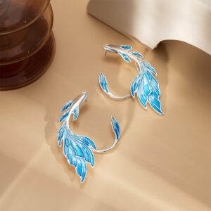 Yumikoo Metal Elf Ear Cuffs Fairy Stud Earrings Blue Anime for Women