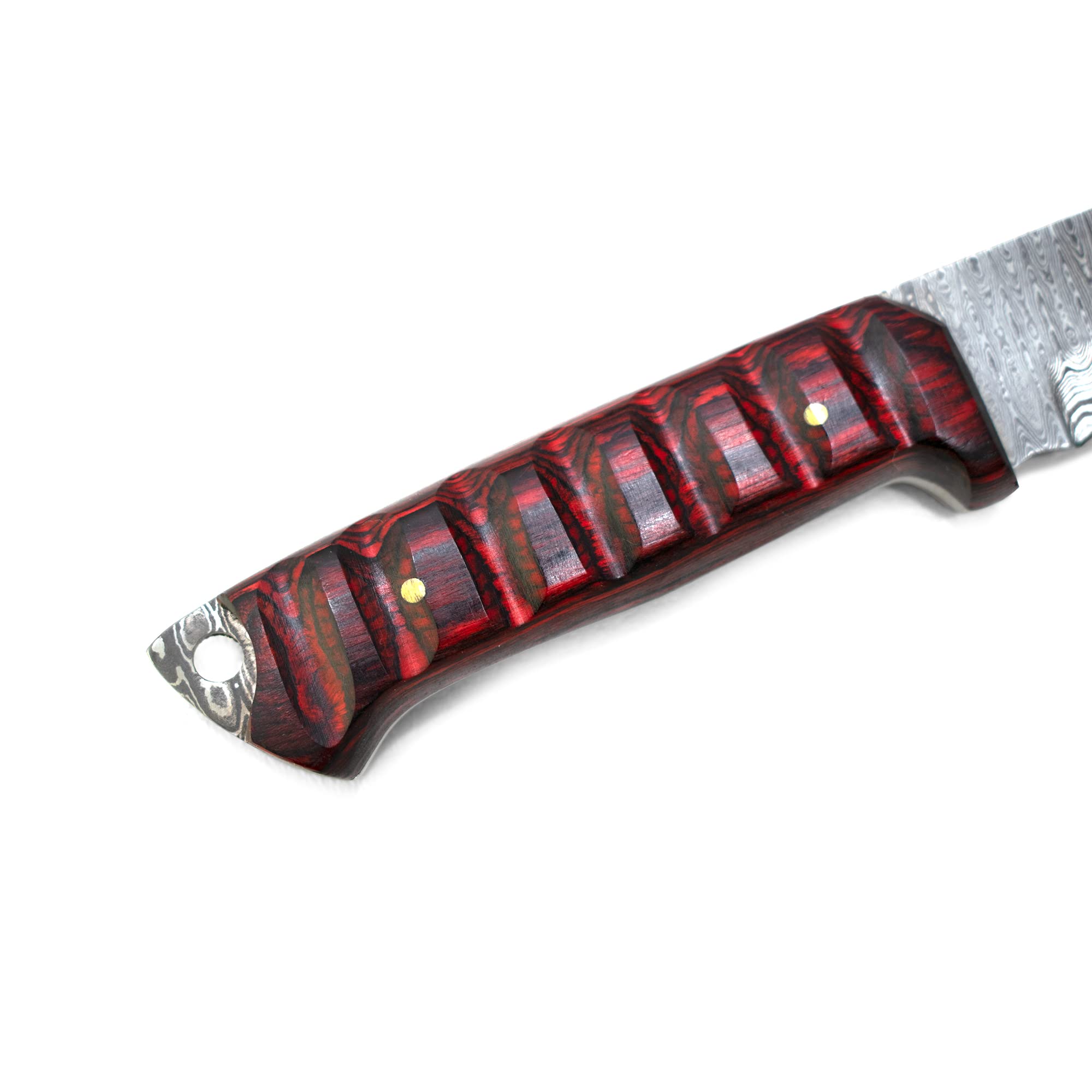 Titan International Knives Diver High & Low Carbon Damascus Steel Hunting Gear Survival Tanto Point EDC Tactical Blade Cherry Wood Handle with Leather Sheath Perfect for Camping Fishing (TD-275)