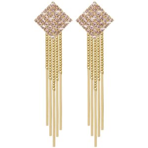 merdia tassel dangle drop earrings for women fashion long thread geometric earrings with shiny cubic zirconia golden color | earrings for women trendy | dangle earrings | tassel earrings