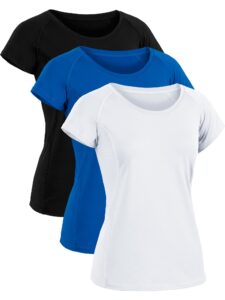 cadmus women's workout shirts for running yoga tee shirts dry fit,3 pack,2501,black & blue & white,small