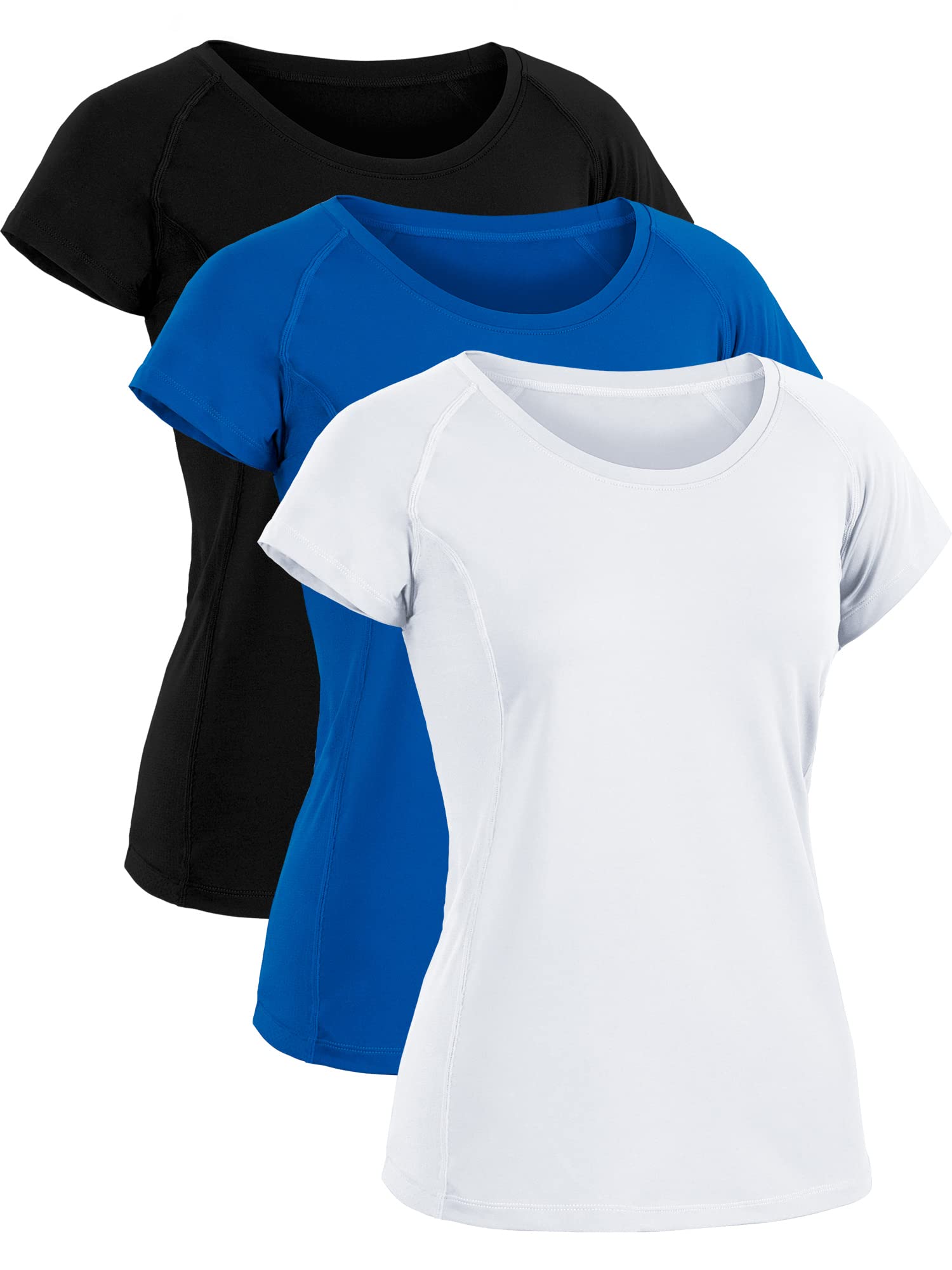 CADMUS Women's Workout Shirts for Running Yoga Tee Shirts Dry Fit,3 Pack,2501,Black & Blue & White,Small