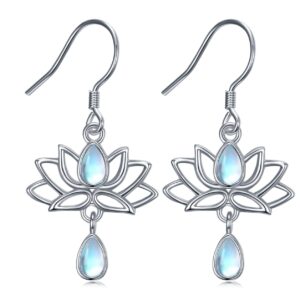 moonstone lotus earring for women 925 sterling silver lotus flower earrings yoga lotus jewelry gifts for women