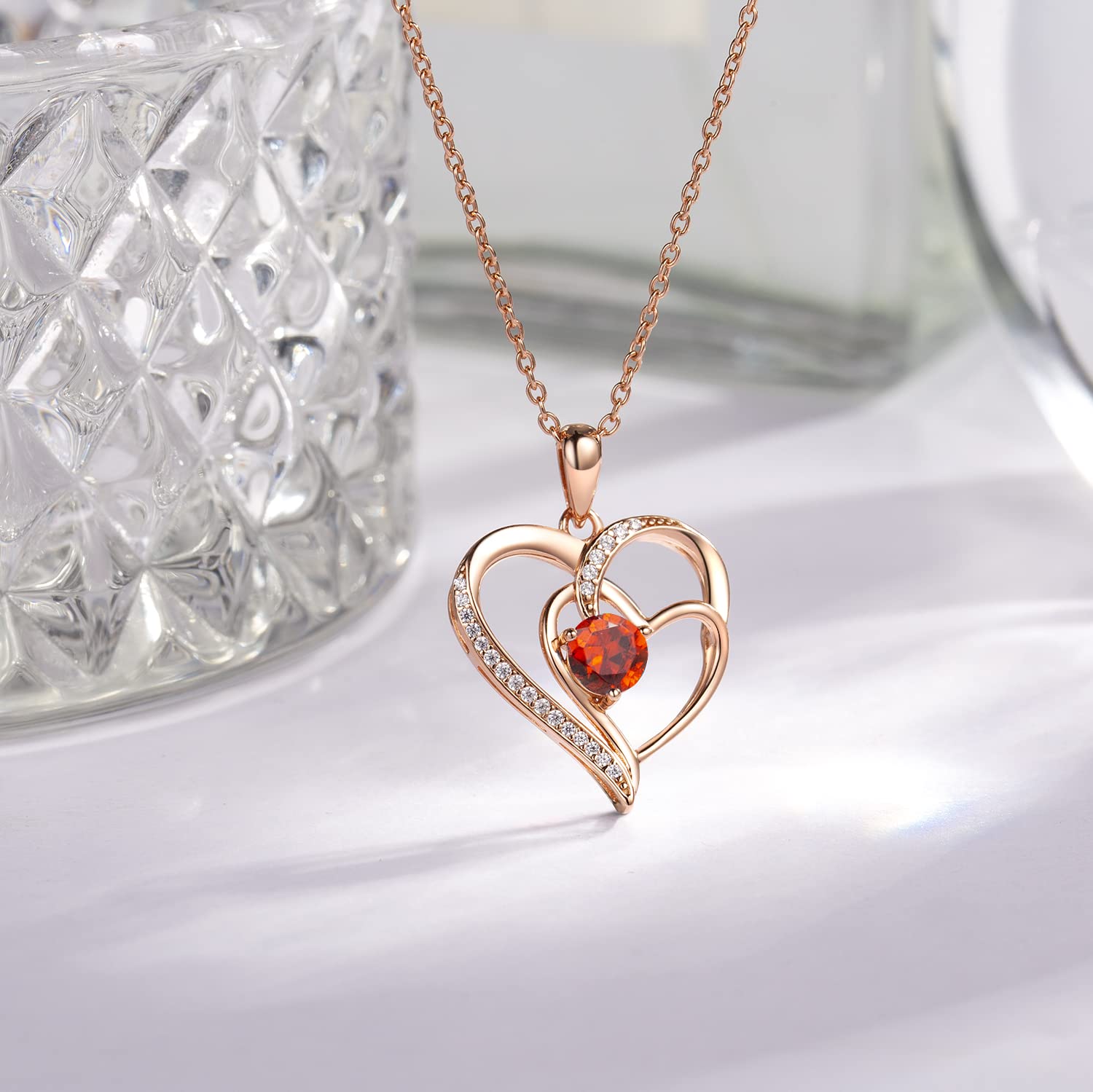 Heart Necklace for Women, 18K Gold Over 925 Sterling Silver Necklace for Women with a Gemstone Birthstone, Sterling Silver, Cubic Zirconia