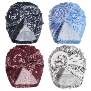 pre tied head wraps for women - african paisley print turban hat stretch boho knot bonnet hair wrap for black womens