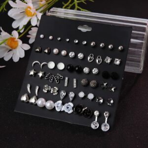 63 Pairs Stud Earrings Set for Women Hypoallergenic Assorted Earrings Moon Lock Stars Faux Pearl Jewelry for Any Occasion