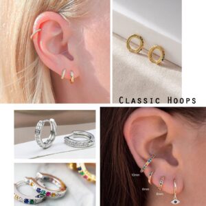 OPFIV 3 Pairs 14K Gold Plated Huggie Hoop Earrings for Women Hypoallergenic Dainty Evil Eye Multi-colors Cubic Zirconia Hoop Earrings Set Lightweight Small Tiny Hoops Jewelry