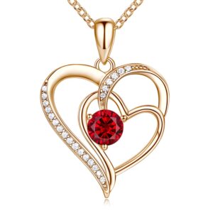 heart necklace for women, 18k gold over 925 sterling silver necklace for women with a gemstone birthstone, sterling silver, cubic zirconia