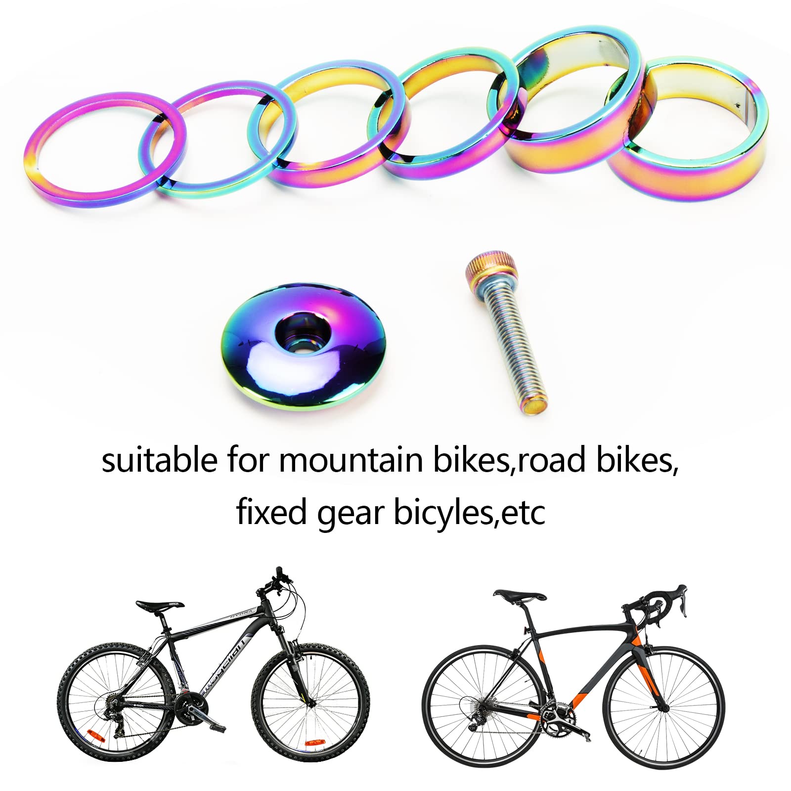 MEISCHE 1 1/8 Inch Headset Spacer with Stem Top Cap Bolt Kit Rainbow 28.6mm Fork Tube Washer Cover