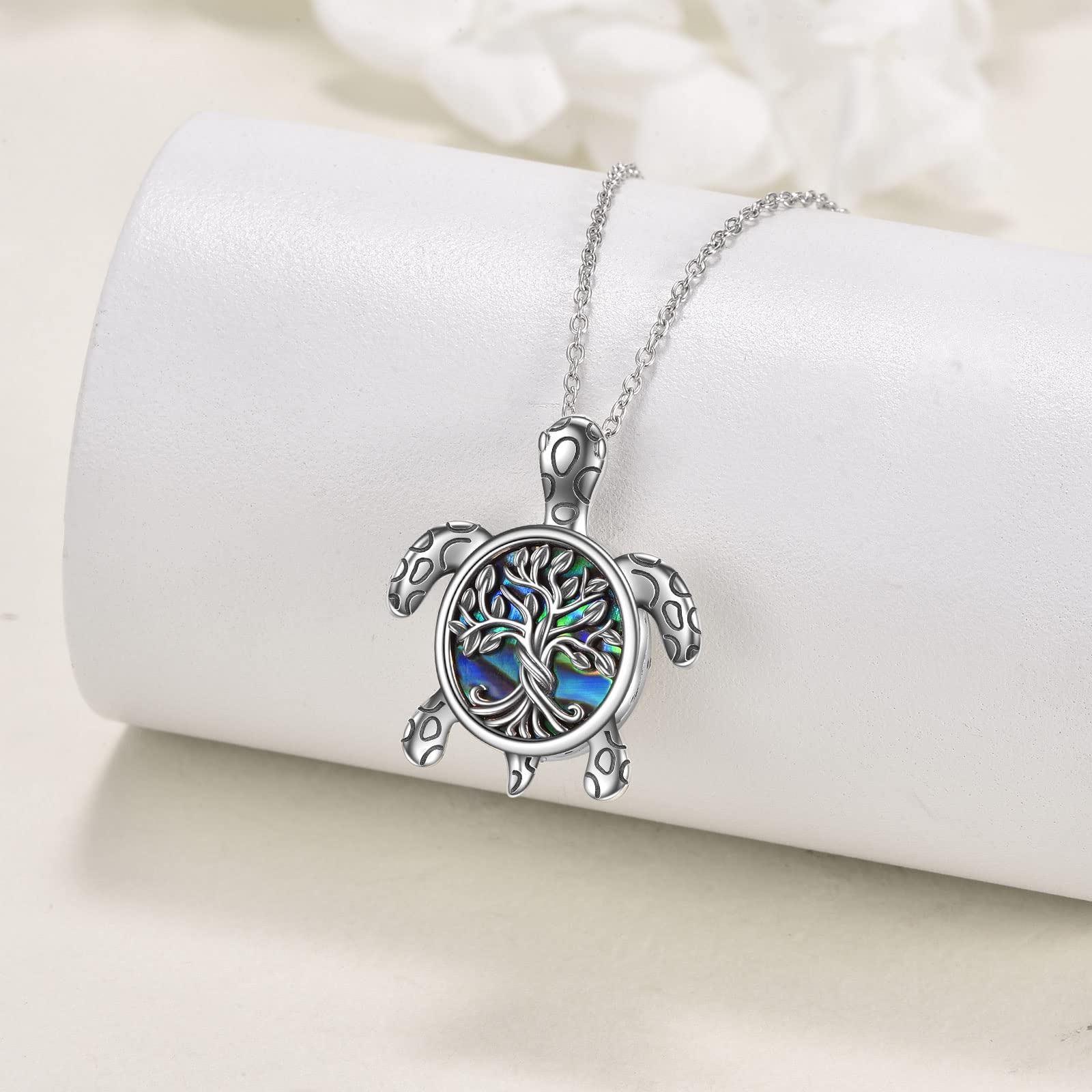 YFN Sea Turtle Urn Necklace for Ashes with Abalone Sterling Silver Tree of Life Turtle Cremation Necklace Jewelry Gifts for Women Girls