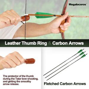 Megaloceros Archery 52" Recurve Bow Handmade Laminated Longbow Traditional Bow and Arrows Ambidextrous Horsebows Set for Hunting Target Shooting 30lbs