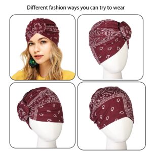 Pre Tied Head Wraps for Women - African Paisley Print Turban Hat Stretch Boho Knot Bonnet Hair Wrap for Black Womens