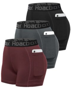 roadbox womens spandex shorts with pockets - 3" ultra-soft tight fit shorts for female quick dry for gym workout exercise