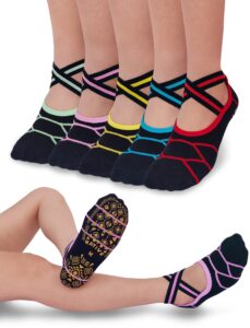 rative x-cross anti slip non skid barre yoga pilates hospital socks with grips for adults men women (small, 5-pairs/line)