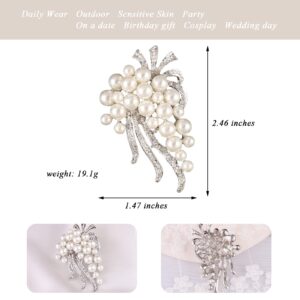 Sisslia Pearl Brooch Silver Brooches for Women Rhinestone Brooch Broach Large Flower Brooch Pins for Women Large Brooch for Women Wedding Banquet Anniversary Christmas Valentine's Day