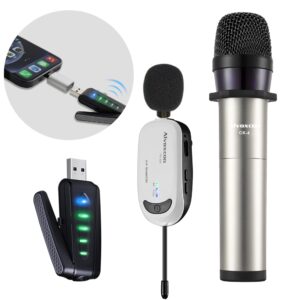 alvoxcon wireless usb microphone for iphone & computer, rechargeable handheld & lapel mic system for macbook, pc laptop, zoom meeting, classroom teaching, teacher podcast, vlog