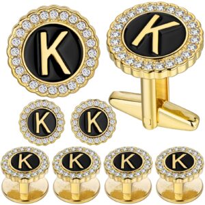 18k gold tone initial cufflinks for men with tuxedo studs - gift boxed, personalized men's jewelry accessories for weddings, birthdays, anniversaries, father's day