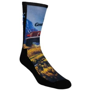 jeep vintage ads crew socks-1 pair pack-lightweight cushioned comfort, blue, men's shoe size 8-12