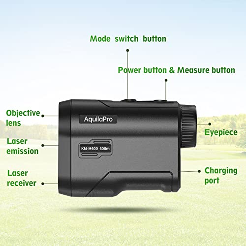 AquilaPro Golf Rangefinder with Slope and Flagpole Lock Vibration,Slope Switch for Golf Tournament Legal,650Yards,Rechargeable Battery,6X Magnification,Ranging/Scanning/Height/Speed Measurement