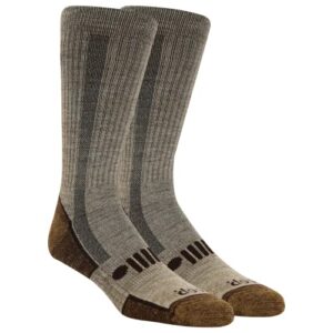 jeep wool blend trail crew socks-2 pair pack-breathable, cushioned comfort, khaki, men's shoe size 8-12