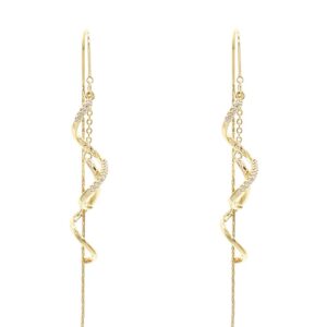 sonateomber gold long spiral chain dangle threader earrings for women dainty cute cubic zirconia geometric curve twisted drop dangly thread earrings jewelry prom gifts