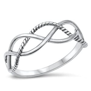 rope wave knot friendship unique ring new .925 sterling silver band size 10