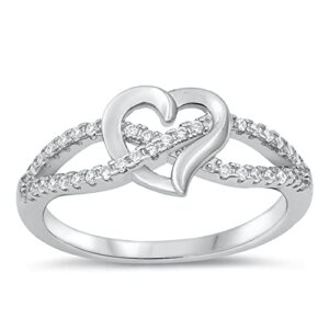 infinity heart white cz classic ring new .925 sterling silver band size 10