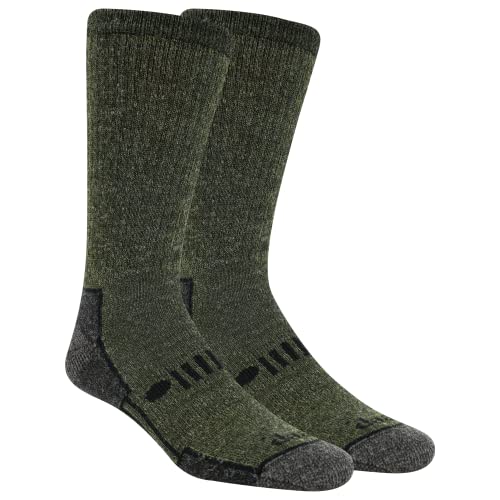 Jeep Heavy Duty Wool Crew Socks-2 Pair Pack-Cushioned Comfort, Green, Men's Shoe Size 8-12