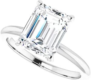 moissanite world minimalist round diamond engagement ring, emerald cut 3.00ct, colorless moissanite ring, 925 sterling silver, solitaire engagement ring, wedding ring, (5.5)