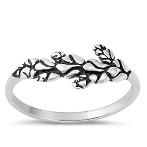 oxidized leaves branch classic ring new .925 sterling silver band size 7