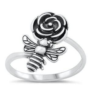 fertility bumble bee flower cute ring new .925 sterling silver band size 9