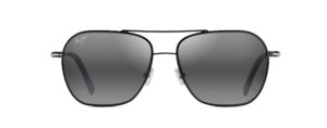 maui jim men's and women's mano polarized aviator sunglasses, black w/silver stripe/neutral grey, medium