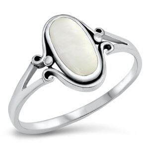 oval simulated mother of pearl beautiful ring new .925 sterling silver band size 9