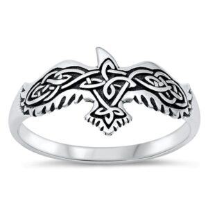 celtic eagle hawk falcon unique ring new .925 sterling silver band size 7