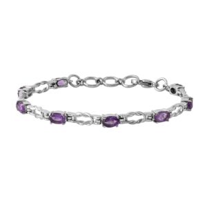 shop lc stainless steel line bracelet with natural amethyst gemstones - handmade elegant jewelry for women - ideal for special occasions - adjustable bracelet with extender - fits wrists 6" - 7"