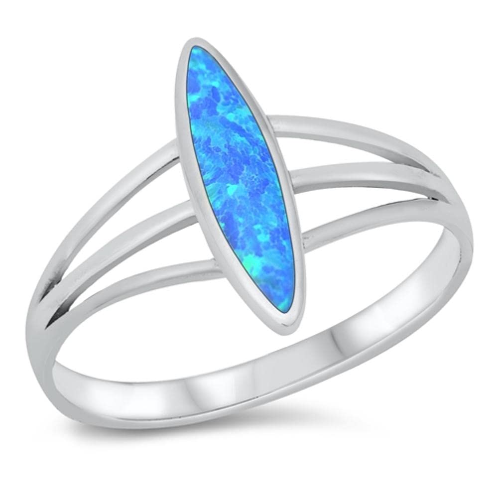 Marquise Blue Simulated Opal Polished Ring New .925 Sterling Silver Band Size 11