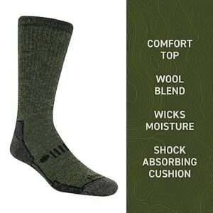 Jeep Heavy Duty Wool Crew Socks-2 Pair Pack-Cushioned Comfort, Green, Men's Shoe Size 8-12