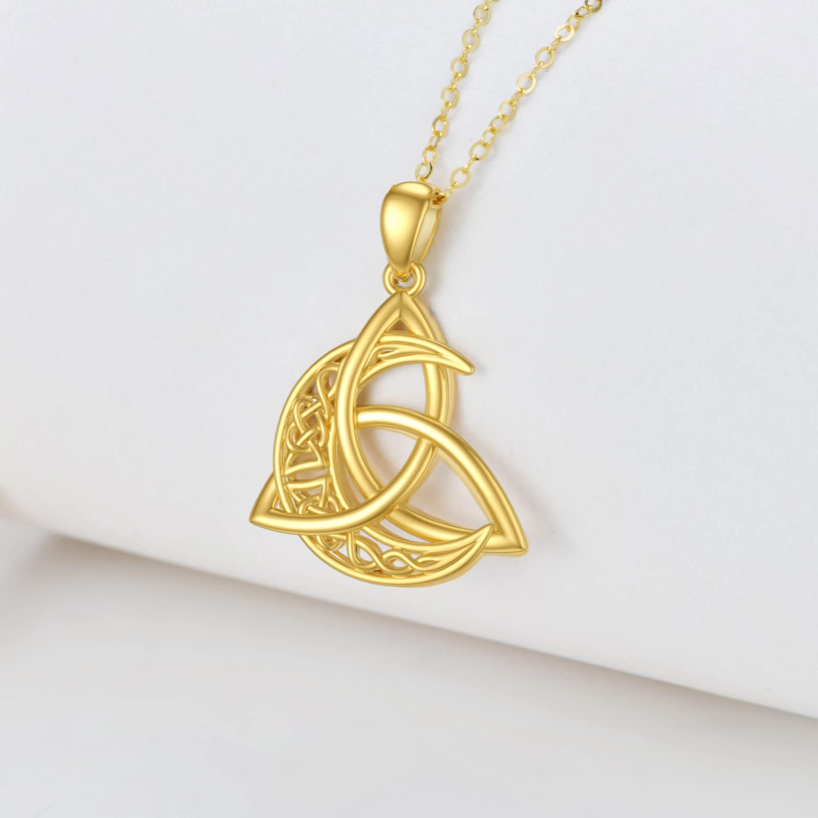 Solid Gold 14K Celtic Moon Necklace for Women, Real Gold Celtic Knot Pendant Necklace Crescent Irish Fine Jewelry Anniversary Mother's Day Gift for Wife, Mom, 16''-18''