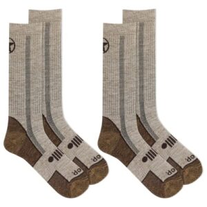 Jeep Wool Blend Trail Crew Socks-2 Pair Pack-Breathable, Cushioned Comfort, Khaki, Men's Shoe Size 8-12