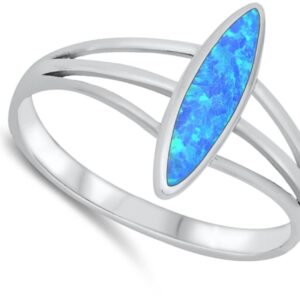 Marquise Blue Simulated Opal Polished Ring New .925 Sterling Silver Band Size 11