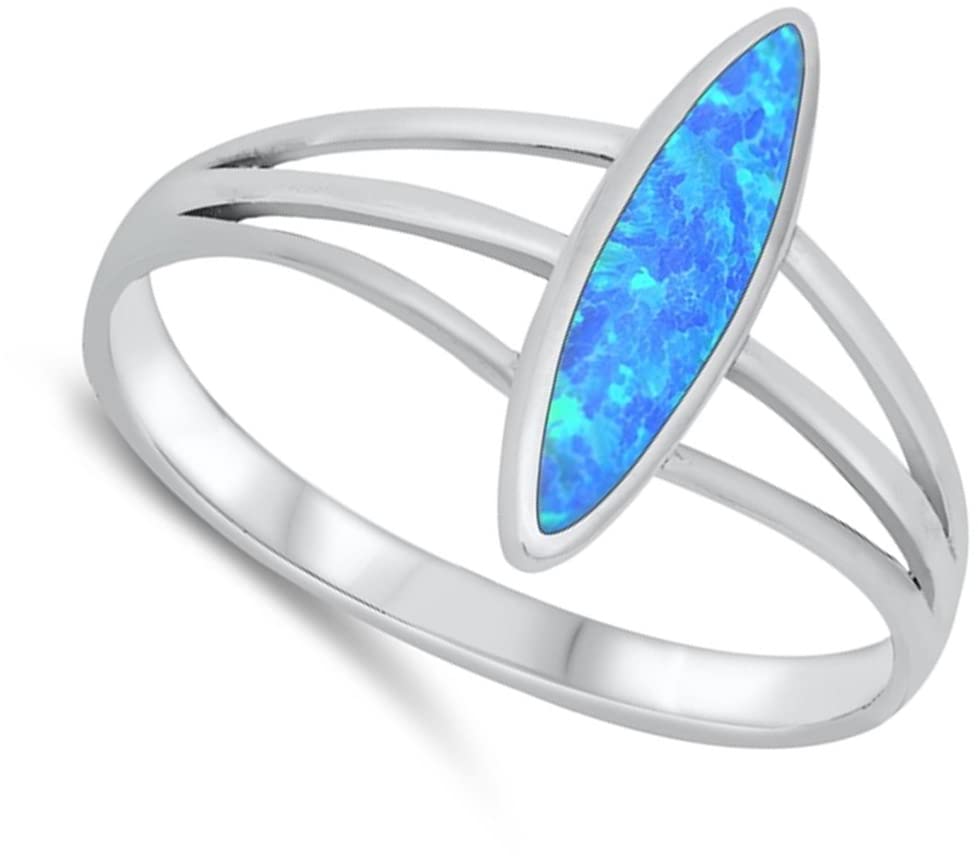 Marquise Blue Simulated Opal Polished Ring New .925 Sterling Silver Band Size 11