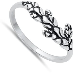 Oxidized Leaves Branch Classic Ring New .925 Sterling Silver Band Size 7