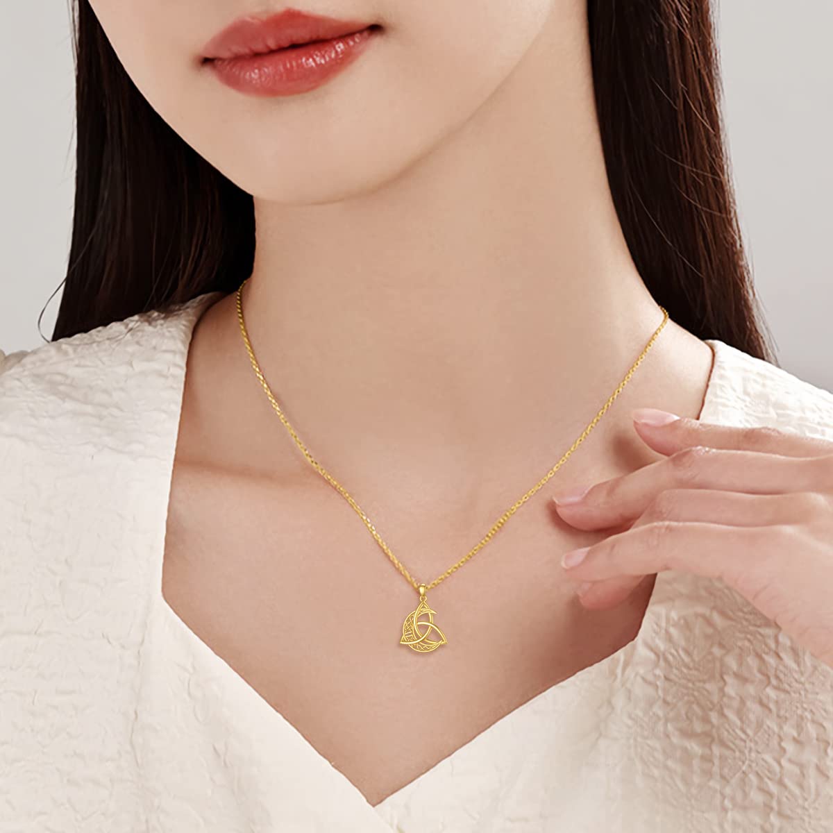 Solid Gold 14K Celtic Moon Necklace for Women, Real Gold Celtic Knot Pendant Necklace Crescent Irish Fine Jewelry Anniversary Mother's Day Gift for Wife, Mom, 16''-18''