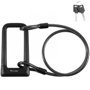 bike u lock with steel cable and bike mount, duty bicycle u-lock, 15mm shackle and 10mm x1.8m cable easily carried on the bike mount. 2 keys anti theft, black (color : black(add cable))