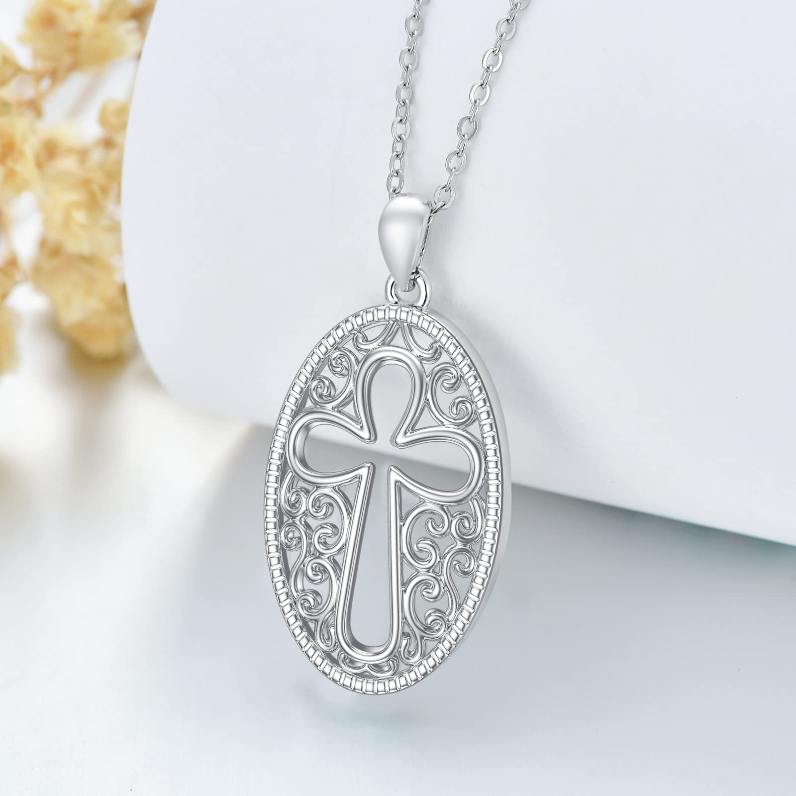 SIMONLY Mother's Day Gifts Filigree Cross Necklace 925 Sterling Silver Religious Jewelry Christian Baptism Gift for Women…