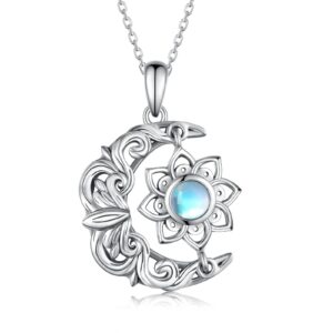 sczklaq lotus necklace for women 925 sterling silver lotus flower necklace moonstone yoga lotus jewelry for women lotus gifts