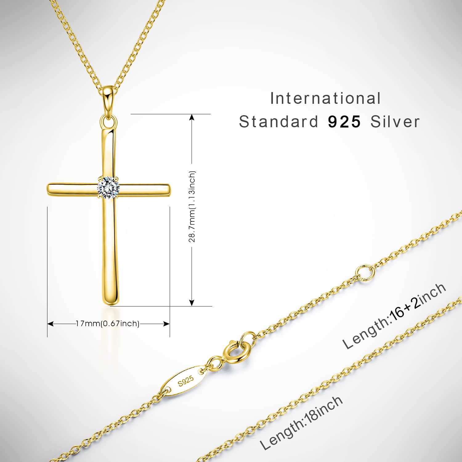 Cross Necklace for Women, Exquisite Gemstone, 18K Gold Necklace for Women, Gold, Cubic Zirconia