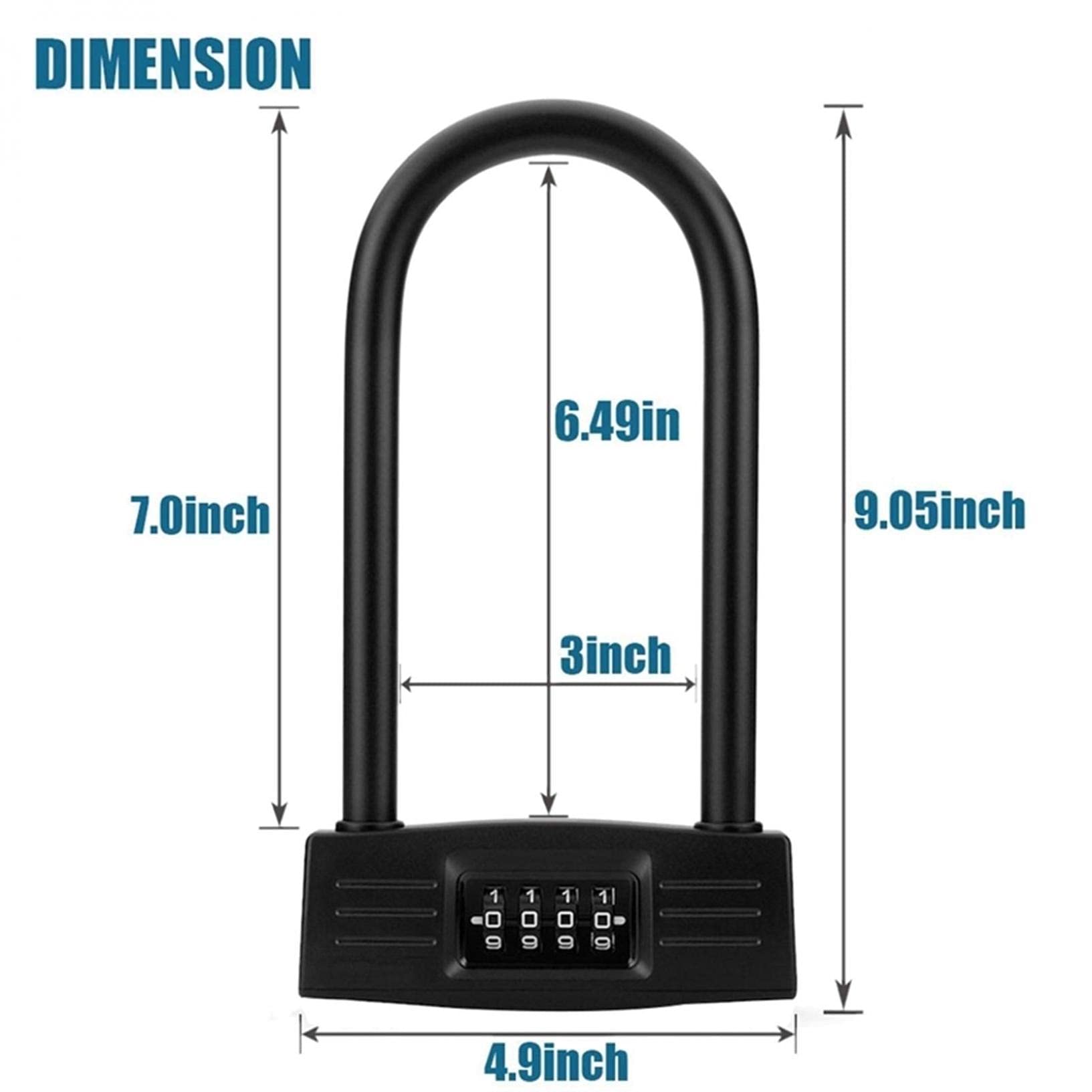 MGUOTP U-Locks Bicycles U Lock, Combination Lock Combo Gate Lock, Universal Mounting Bracket for Anti TheftBlack U-Lock, Black (Color : Black)