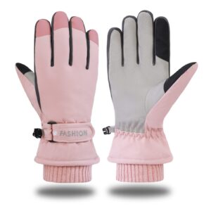 wamengjea women winter ski gloves, waterproof touchscreen snowboard gloves, windproof warm snow gloves for skiing running and cycling (pink)